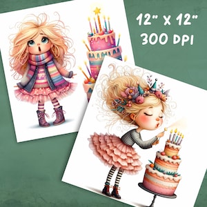 Quirky Birthday Girl Clipart, Commercial Use, Cute Birthday Girl ...