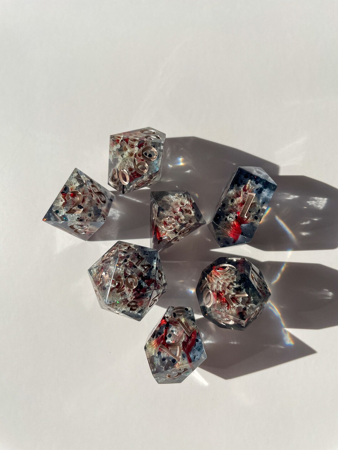 Ashen Bloom 7-piece Dice Set for Roleplaying Games - Etsy