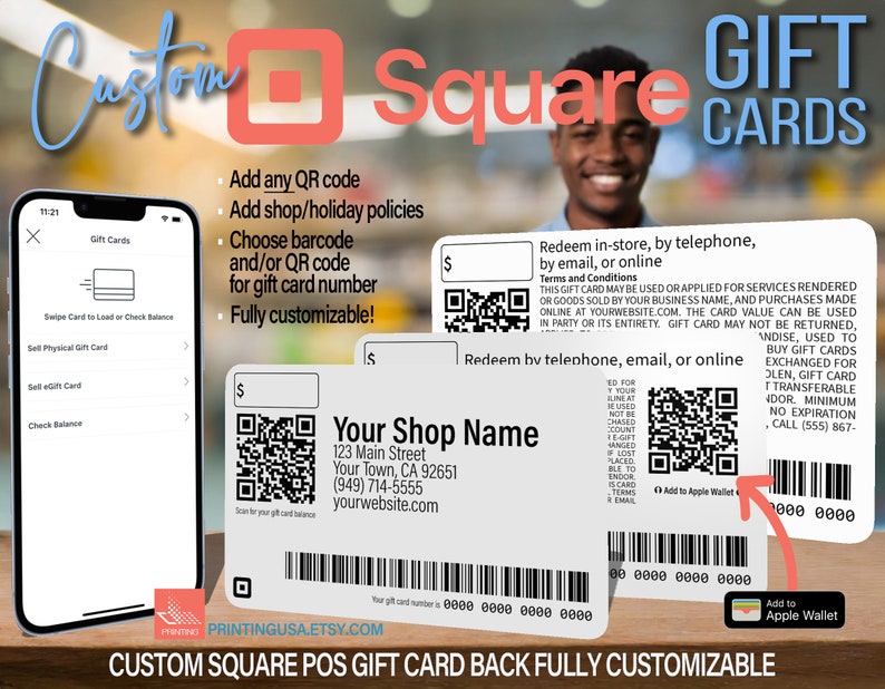 Square Point of Sale POS Custom Plastic Gift Cards - Etsy