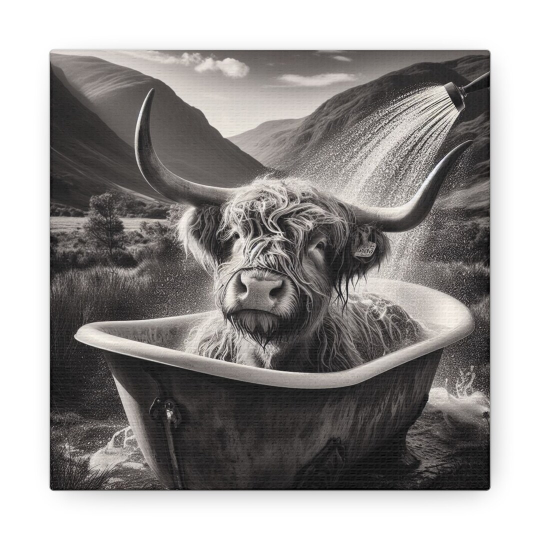 Rustic Farmhouse Style Highland Cow in Bathtub, Funny Wall Art, Perfect ...