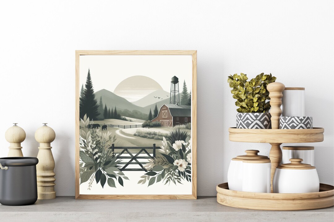 Farmhouse Wall Print Greenery Farm Wall Art Neutral Farmhouse Decor ...