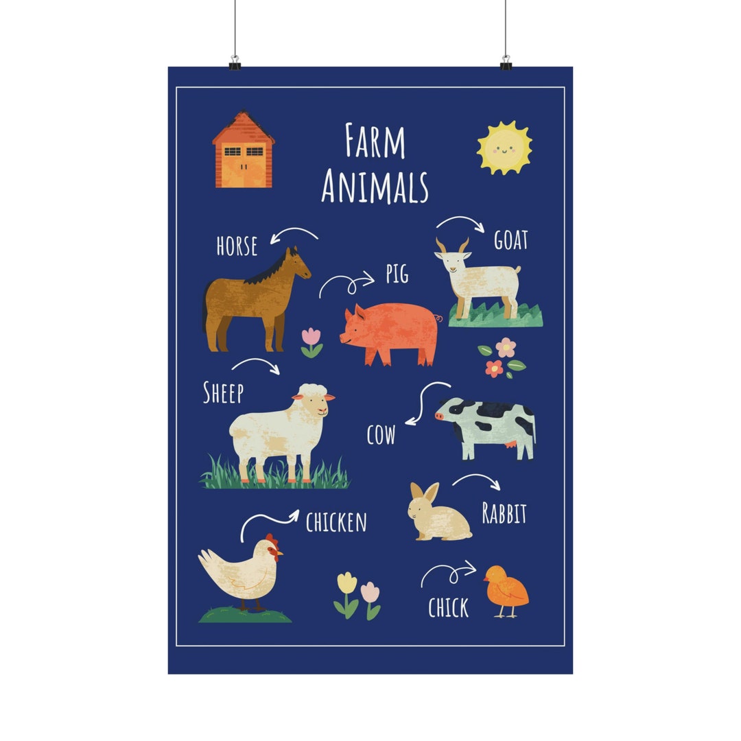 Farm Animal Matte Vertical Posters Children Room Nursery Farm Animal ...