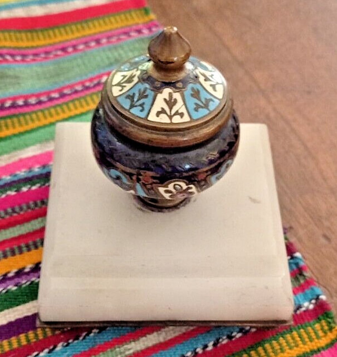 Bronze Inkwell and Cloisonné Enamel XIX Napoleon 3 Antic Inktank Enamel ...
