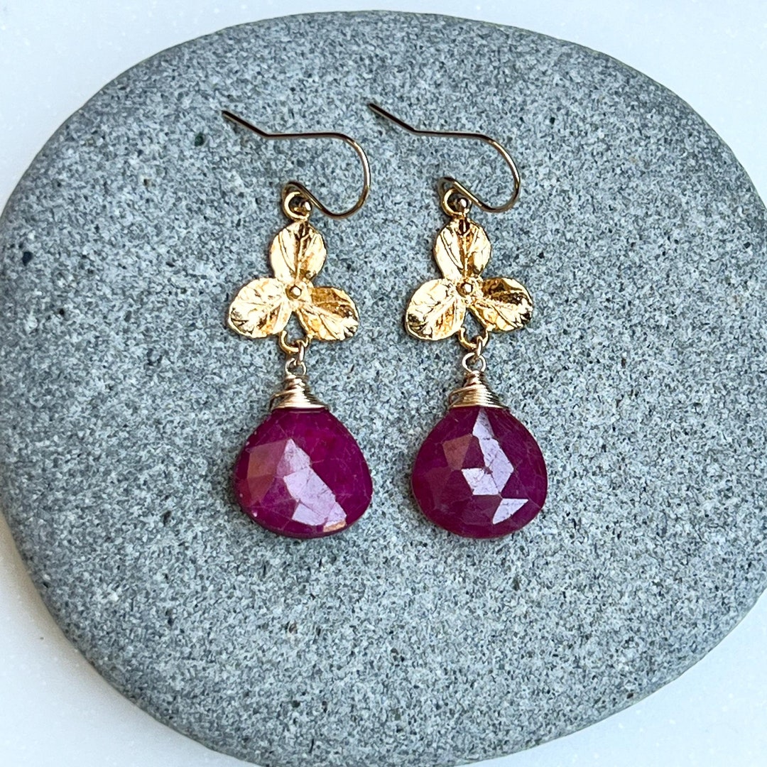 Pink Ruby Gemstone Earrings, 14k Gold Filled & 22k Gold Vermeil ...