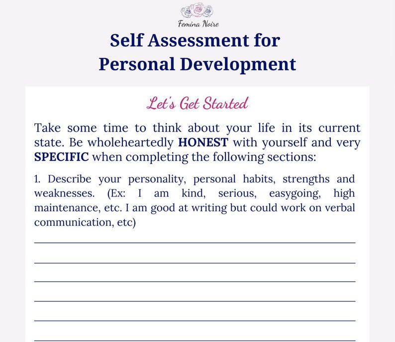 Self Assessment for Personal Development Workbook E-book - Etsy