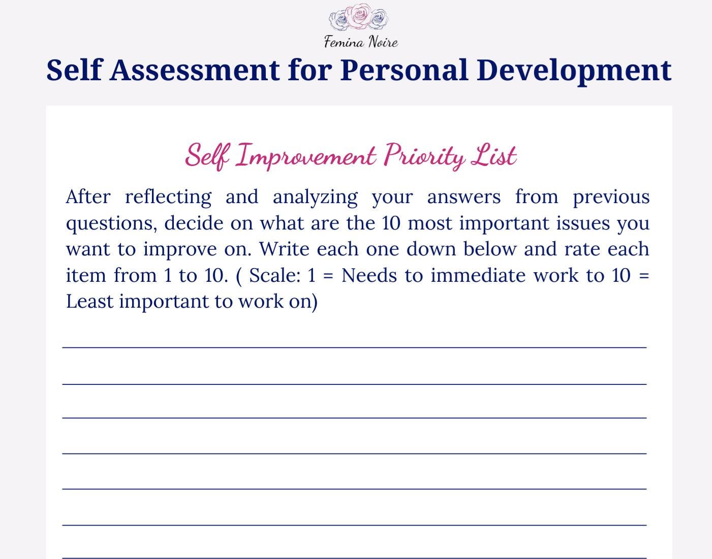 Self Assessment for Personal Development Workbook E-book - Etsy
