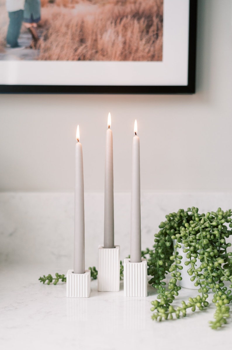 Square Ribbed Concrete Taper Candle Holder - Etsy