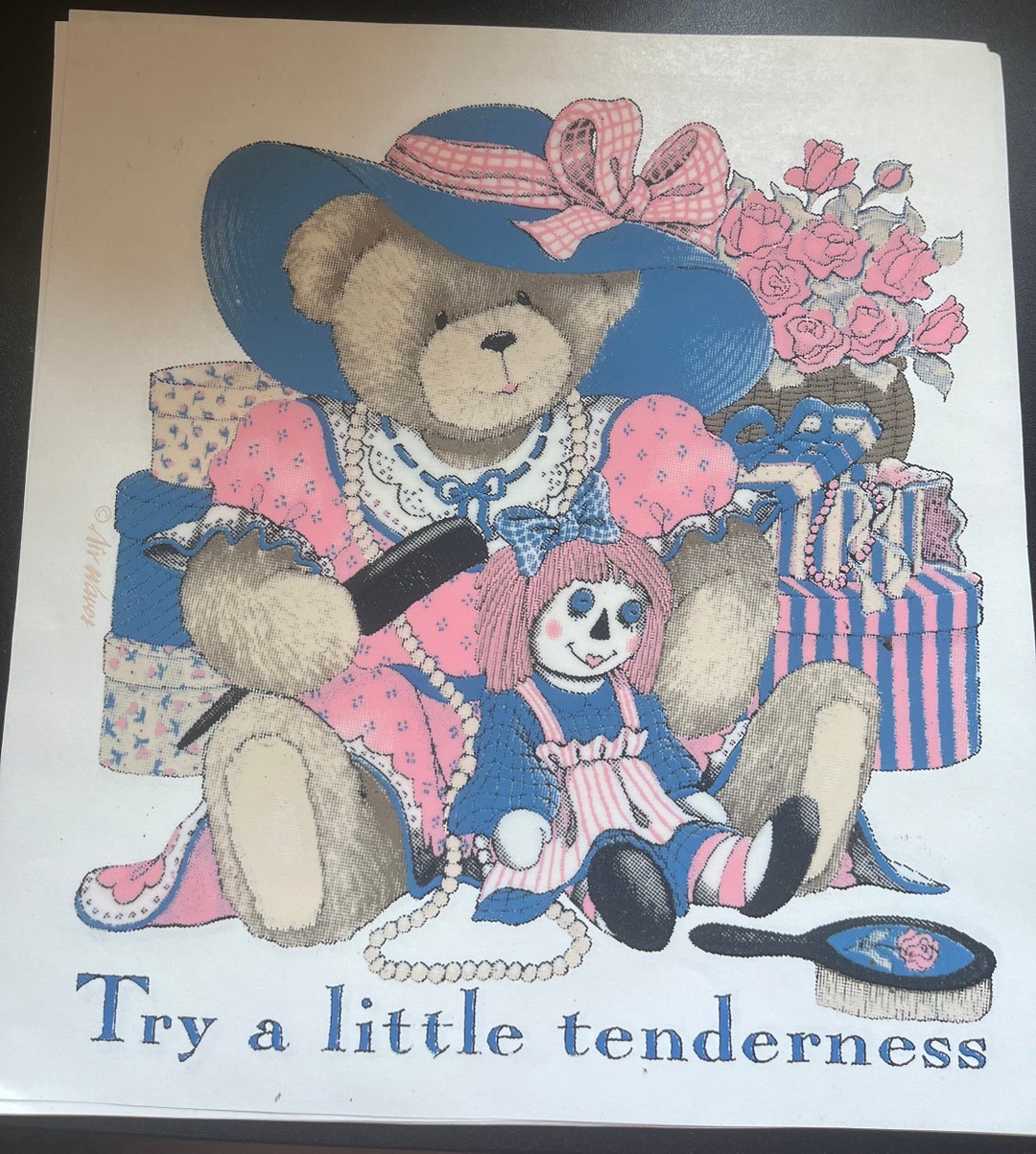Vintage Teddy Bear With Raggedy Ann Doll Heat Transfer - Try a Little ...