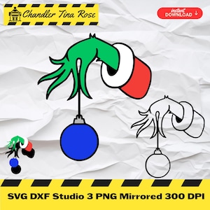 Grinch Hand Holding Ornament SVG PNG 300 Dpi Mirrored Png DXF Studio 3 ...