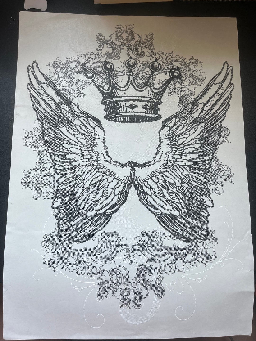 Vintage Angel Wings and Crown Heat Transfer Screen Print Image ...