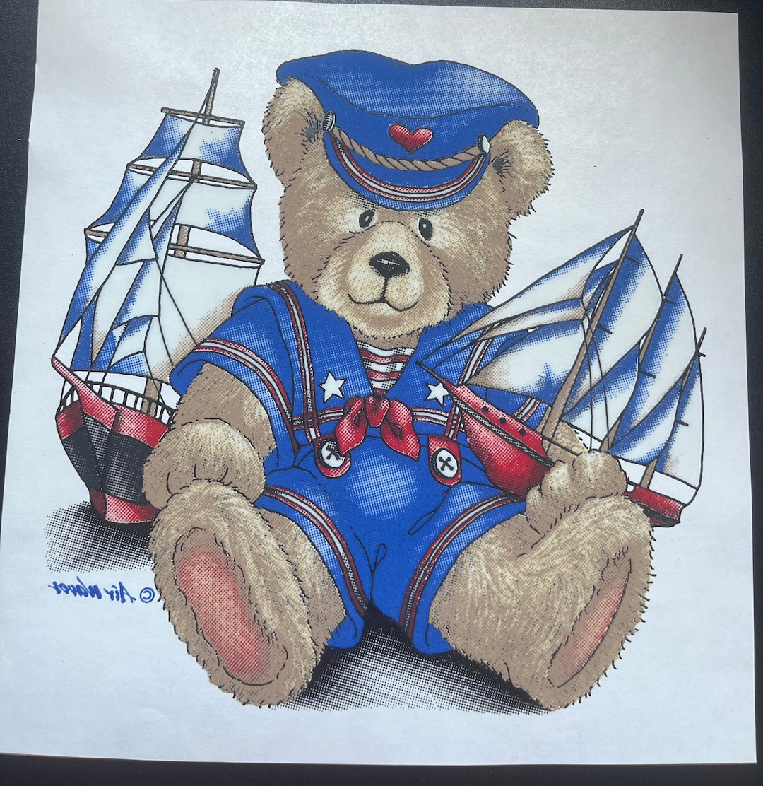 Sailor Bear Print With Ships Heat Transferdiy Custom T-shirt Heat Press ...