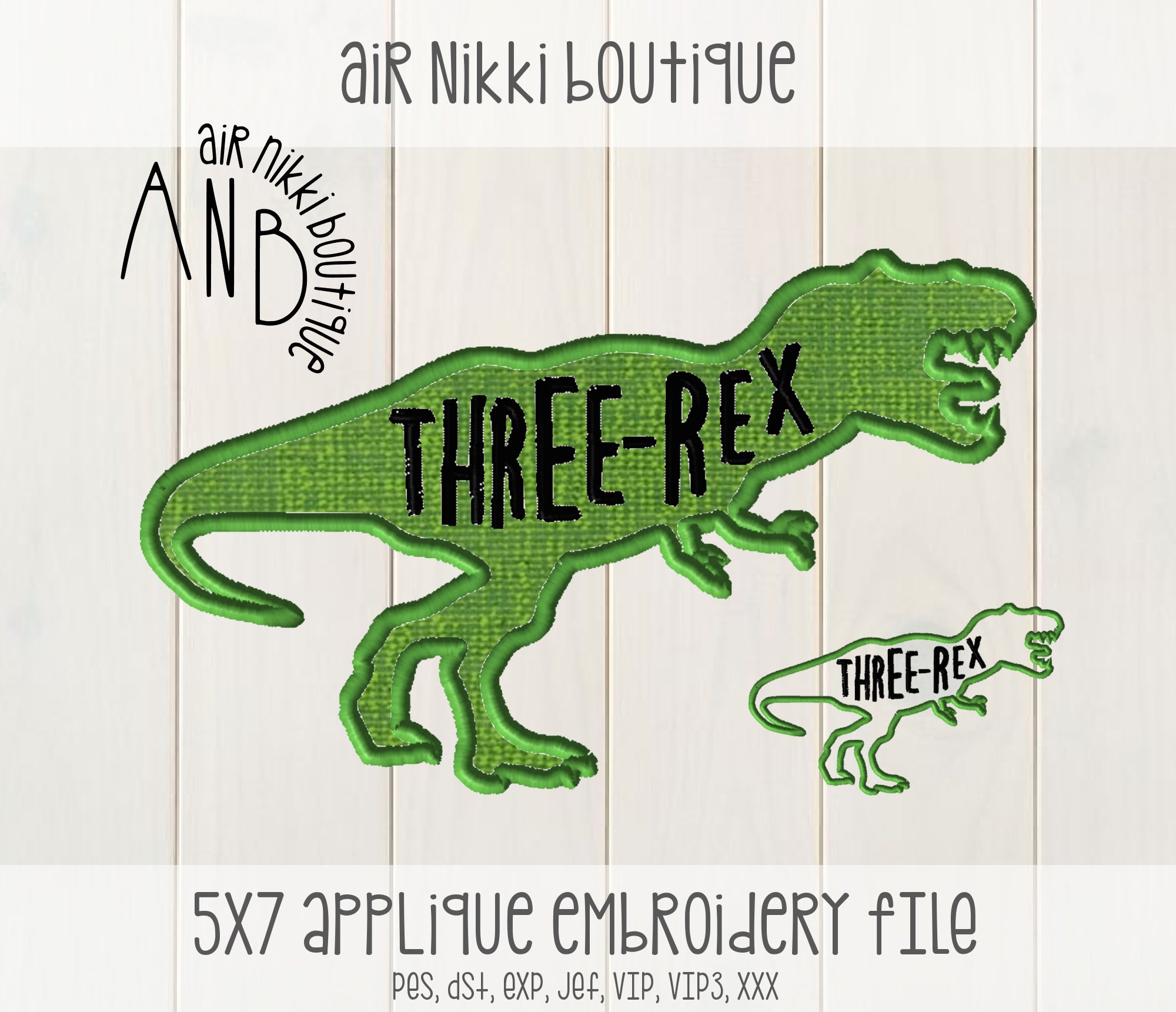 Three-rex Applique Embroidery 5x7 File, Pes, Dst, Exp, Jef, Vip, Vip3 ...