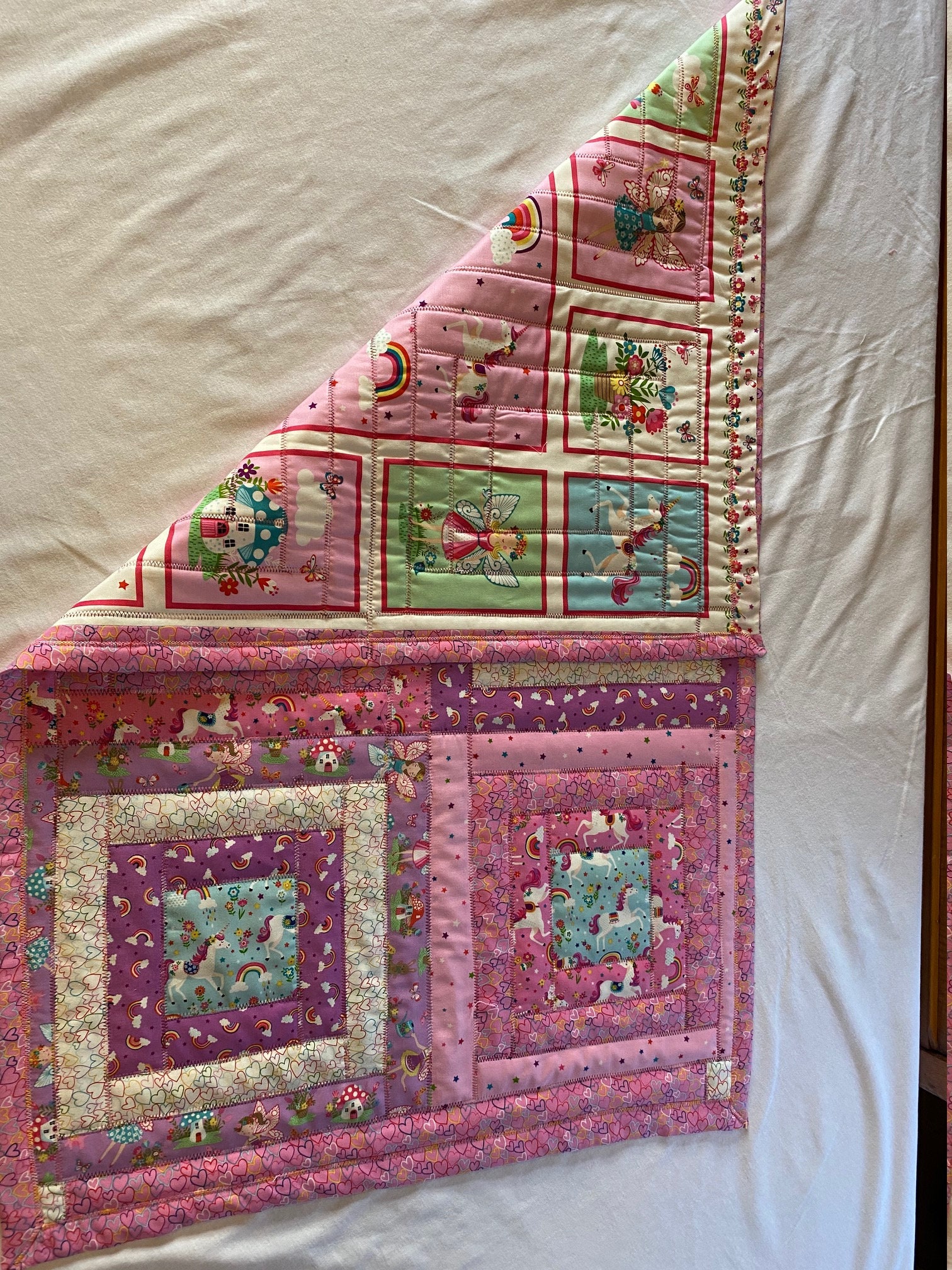 Hand made Pink Unicorn Baby Girl Cot Quilt | Etsy