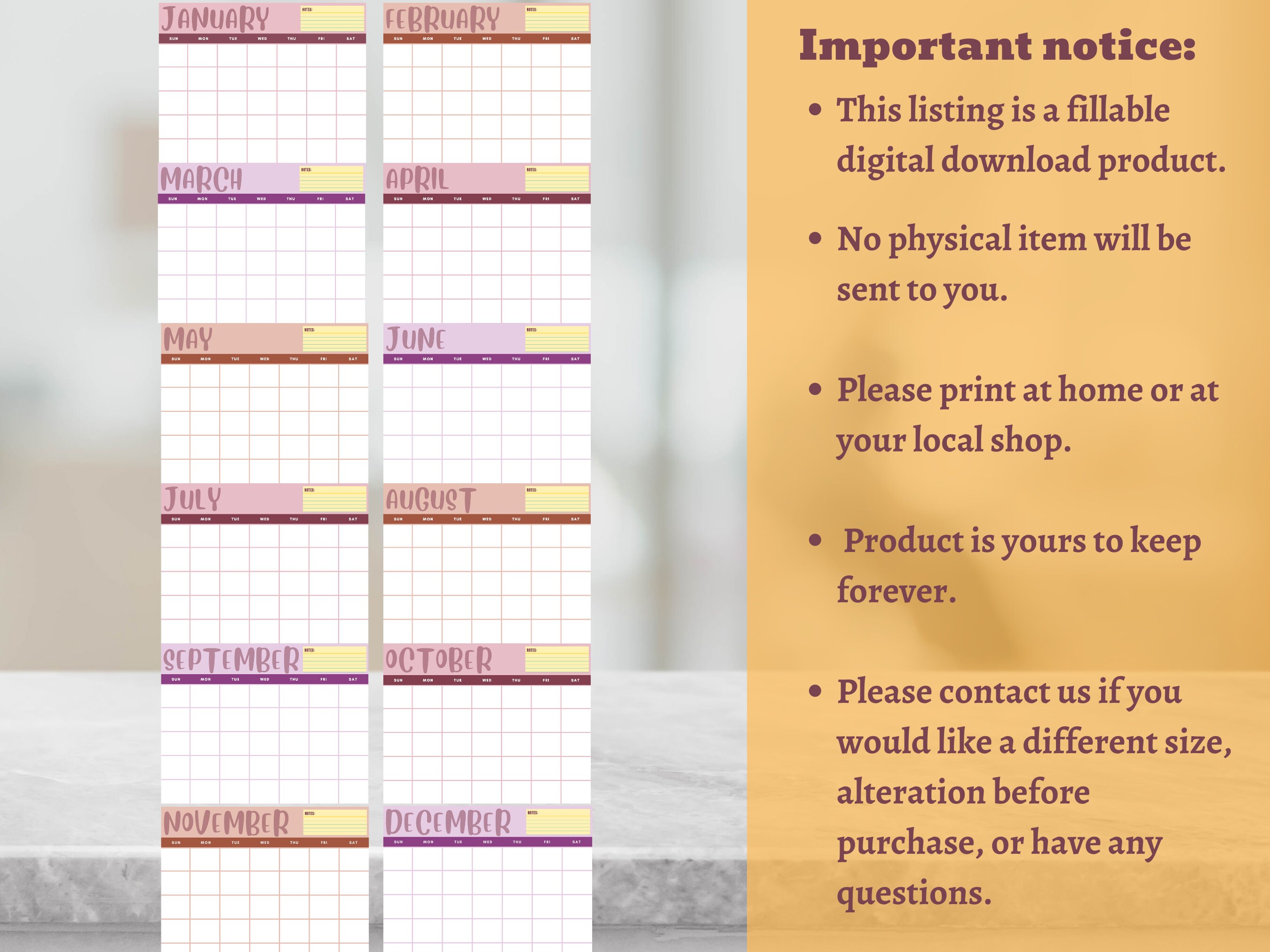 Digital Fillable 12 Months Planner, Daily Monthly Planner, Calendar ...