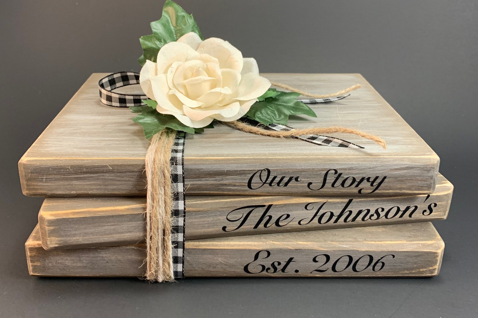Wood Book Stack - 8"l X 4"h - Faux Book Stack - Personalized - Custom ...