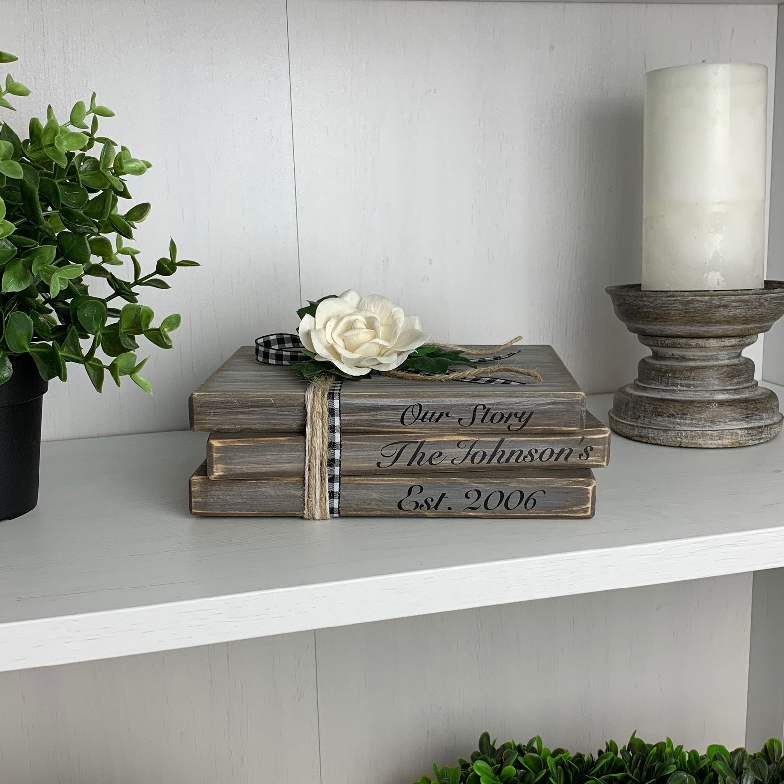 Wood Book Stack - 8"l X 4"h - Faux Book Stack - Personalized - Custom ...