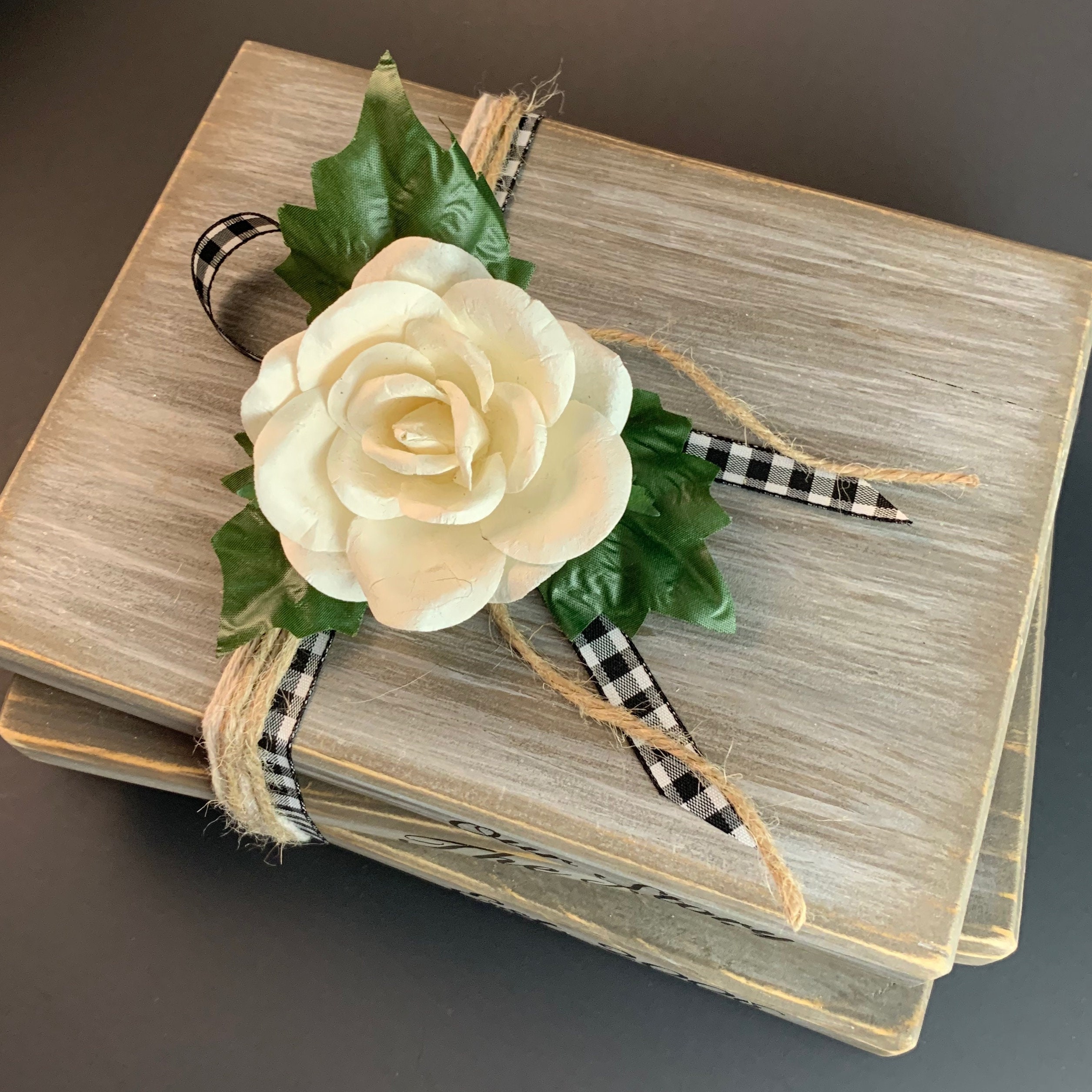 Wood Book Stack - 8"l X 4"h - Faux Book Stack - Personalized - Custom ...