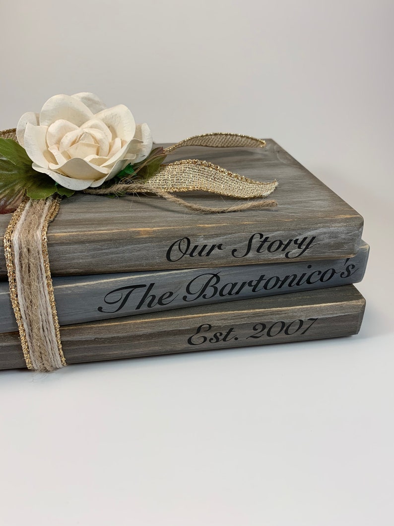Wooden Book Stack - 8"l X 4"h - Faux Books - Personalized - Custom Made ...