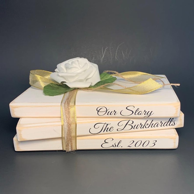 Wooden Book Stack - 8"l X 4"h - Faux Books - Personalized - Custom Made ...