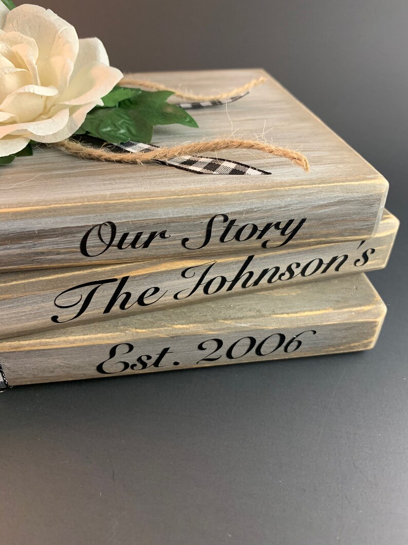 Wood Book Stack - 8"l X 4"h - Faux Book Stack - Personalized - Custom ...