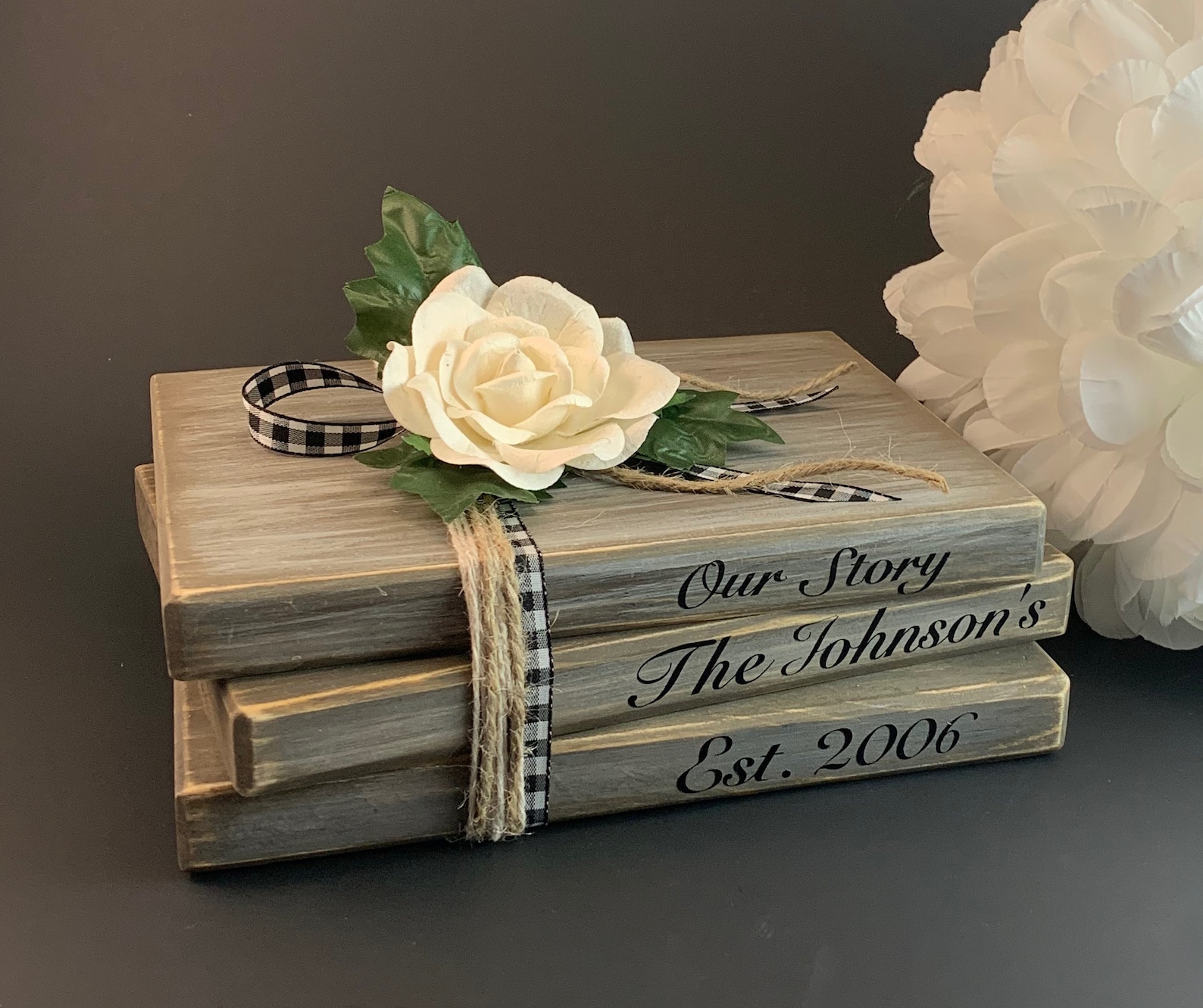 Wood Book Stack - 8"l X 4"h - Faux Book Stack - Personalized - Custom ...