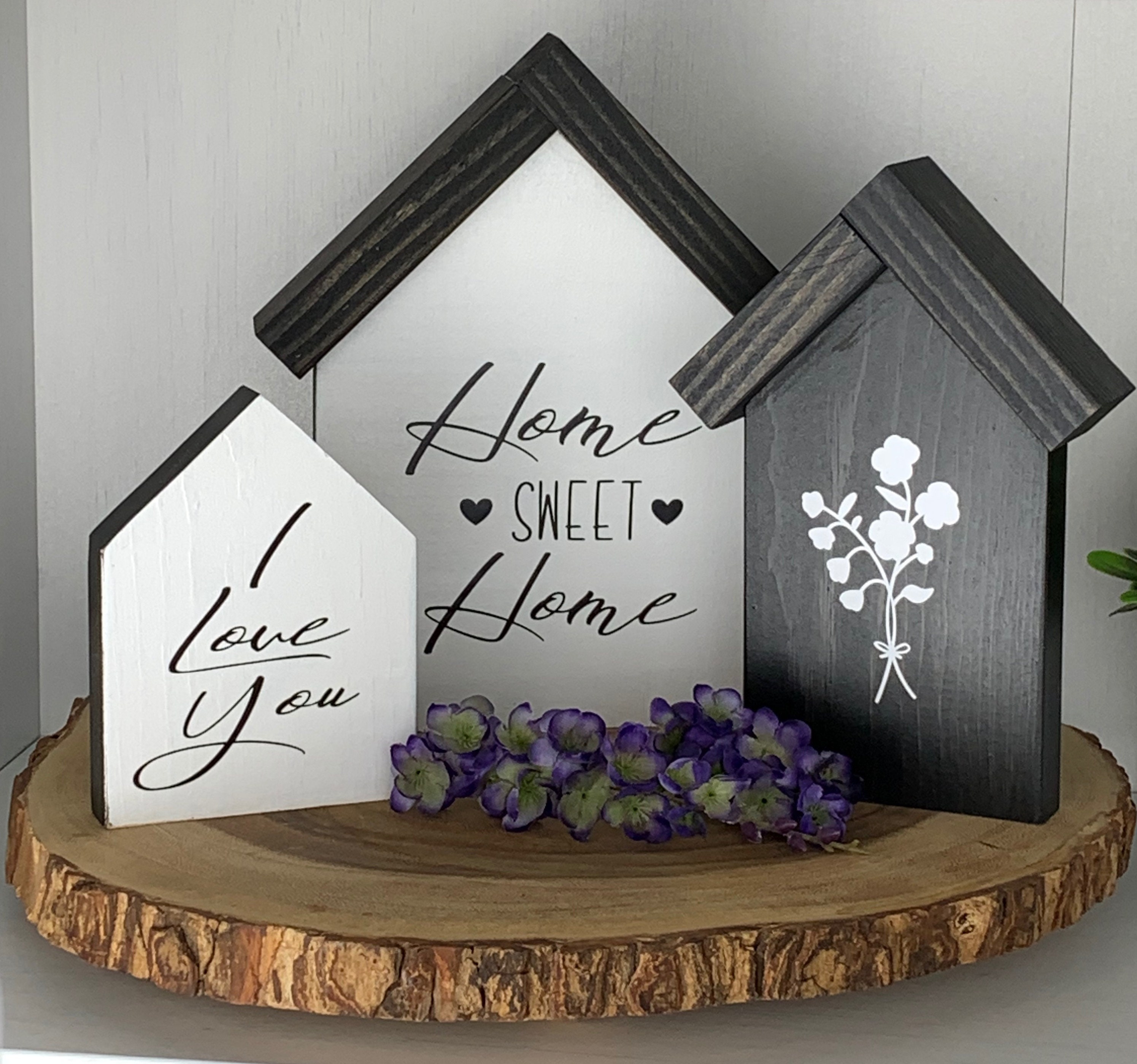 Wood Houses - Set of 3 - Home Decor - Farmhouse Style - Rustic Wooden ...