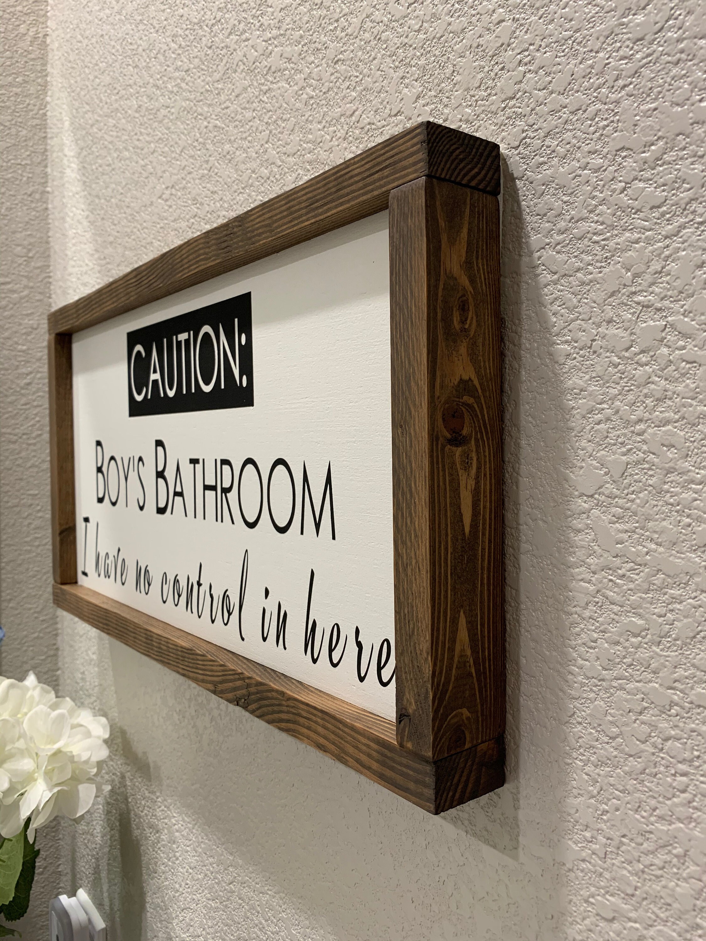 Caution: Boys Bathroom - 8" X 16" Wood Sign - Farmhouse Style - Kids ...