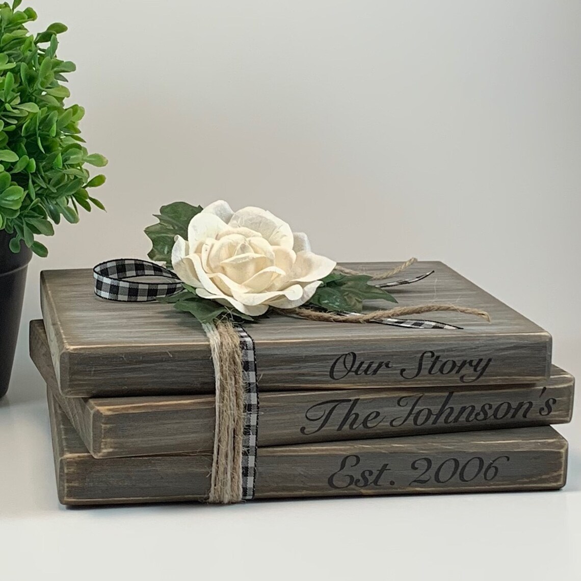 Wood Book Stack - 8"l X 4"h - Faux Book Stack - Personalized - Custom ...