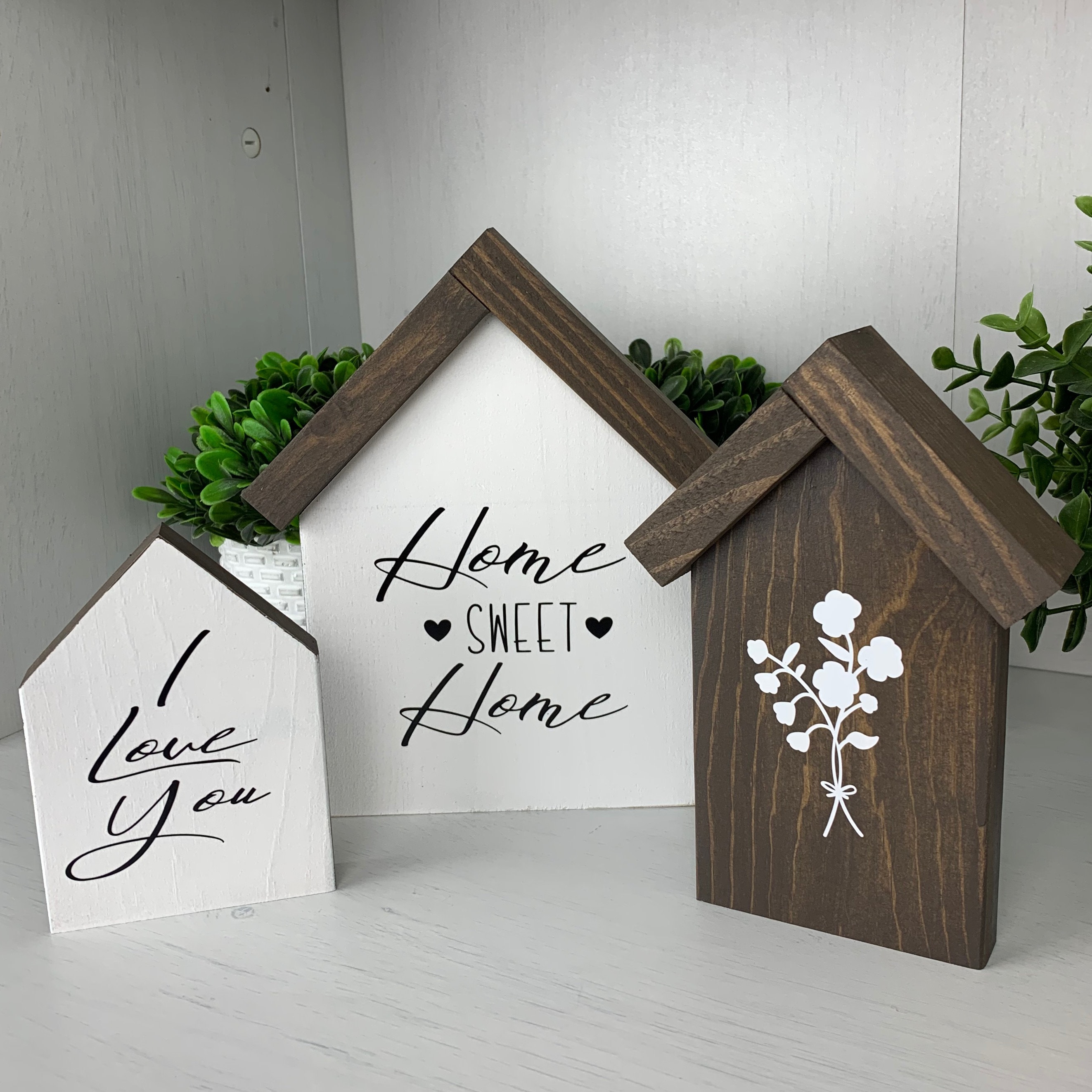 Wood Houses - Set of 3 - Home Decor - Farmhouse Style - Rustic Wooden ...