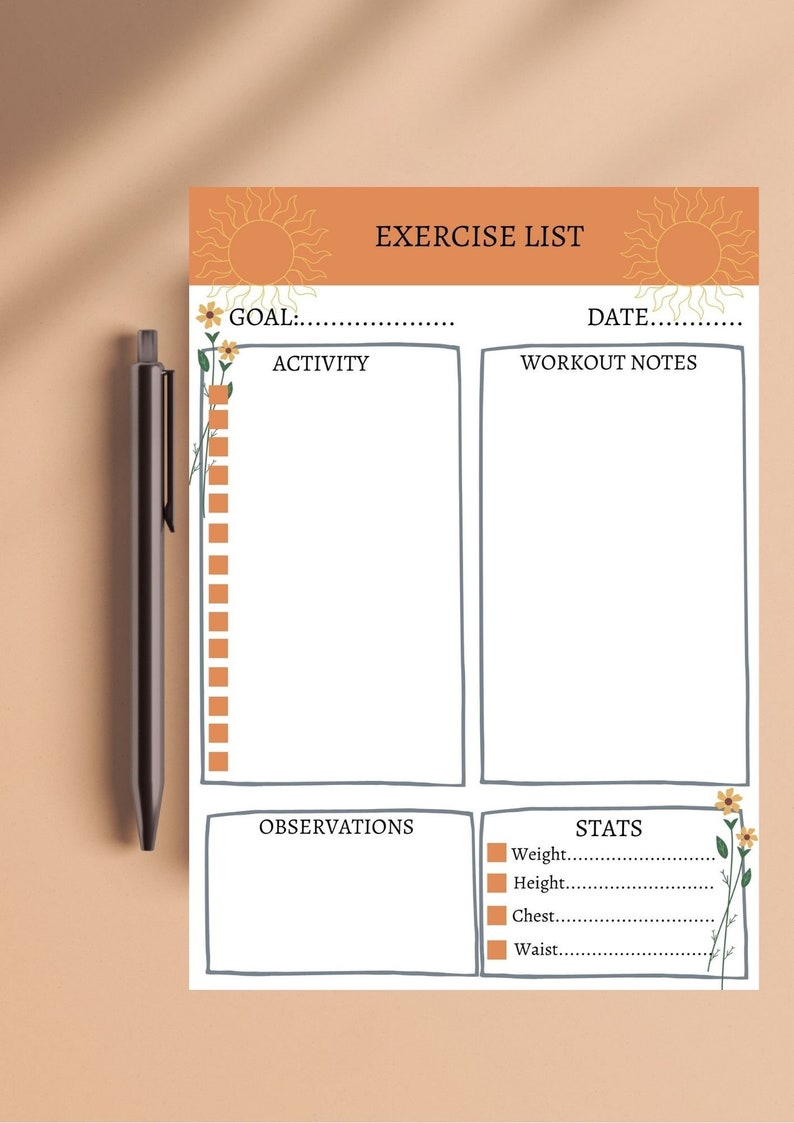 Exercise List Printable Planner. Exercise List. Fitnes List. | Etsy