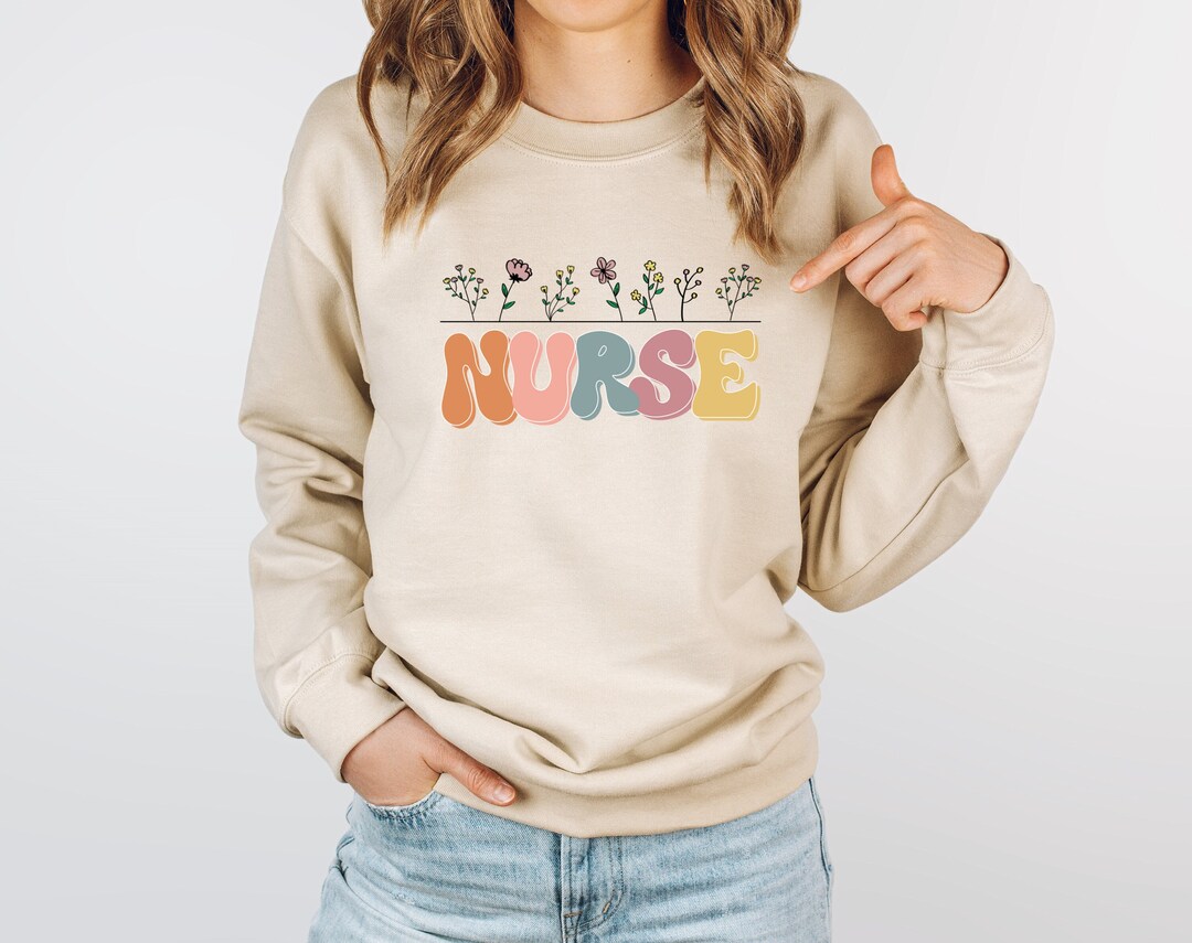 Floral Nurse Sweatshirt: Retro Style, Nursing Gift - Etsy