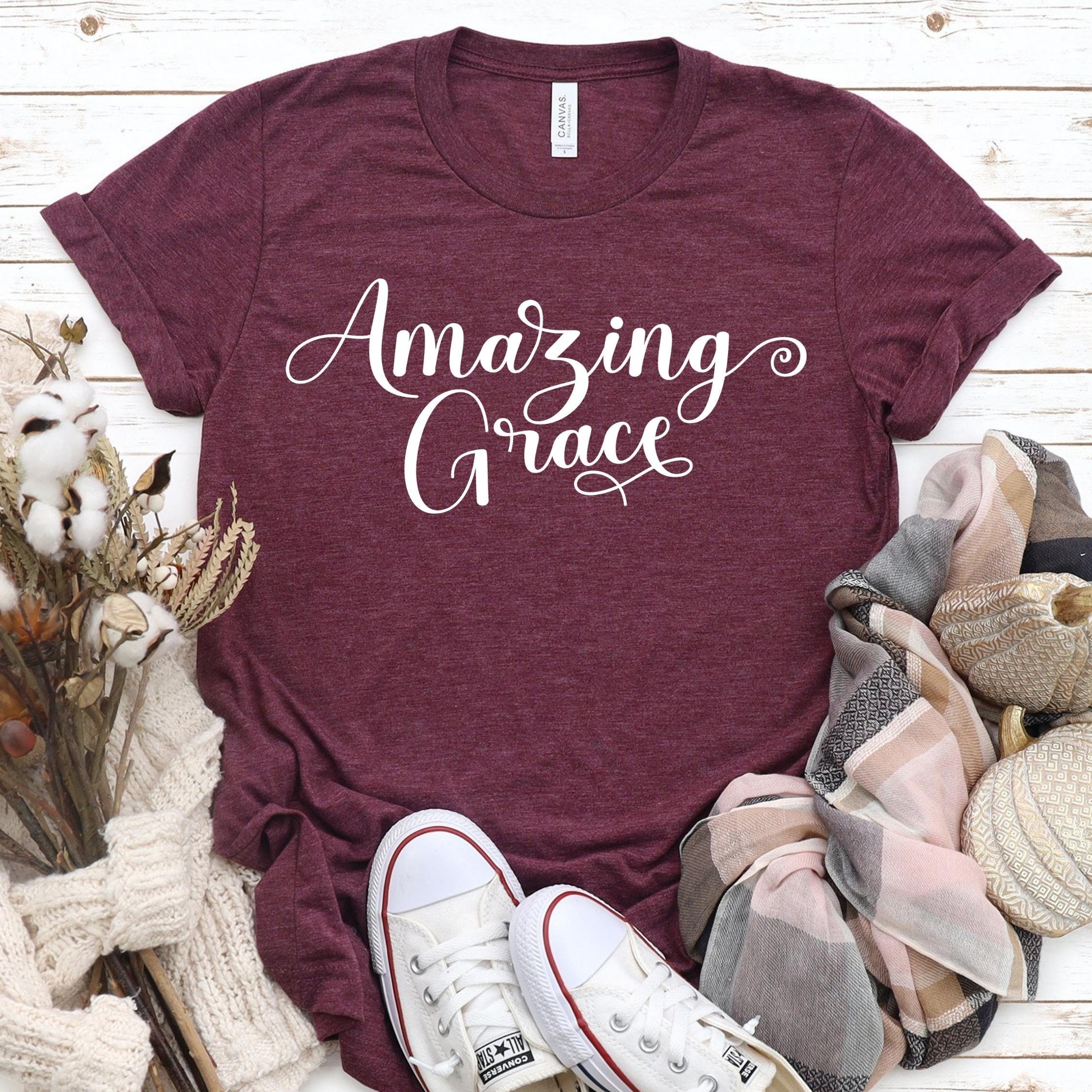 Amazing Grace Shirt Faith Cross Tee Blessed Christian Top Jesus Love ...