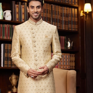 Gold Embroidery Groom Sherwani: Silk Indowestern Wedding Outfit - Etsy