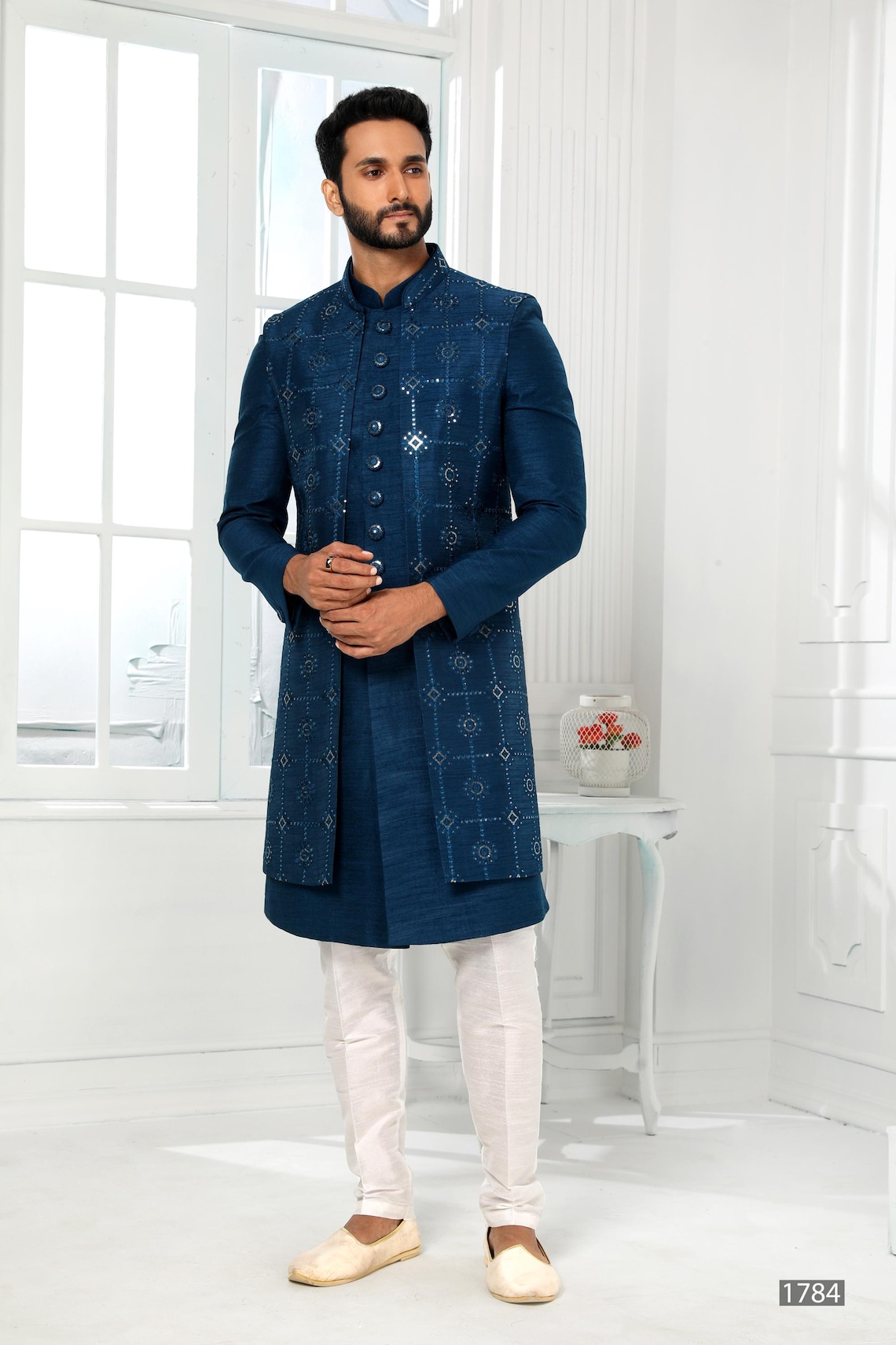 Royal Blue Sherwani: Embroidered Indowestern Wedding Outfit - Etsy