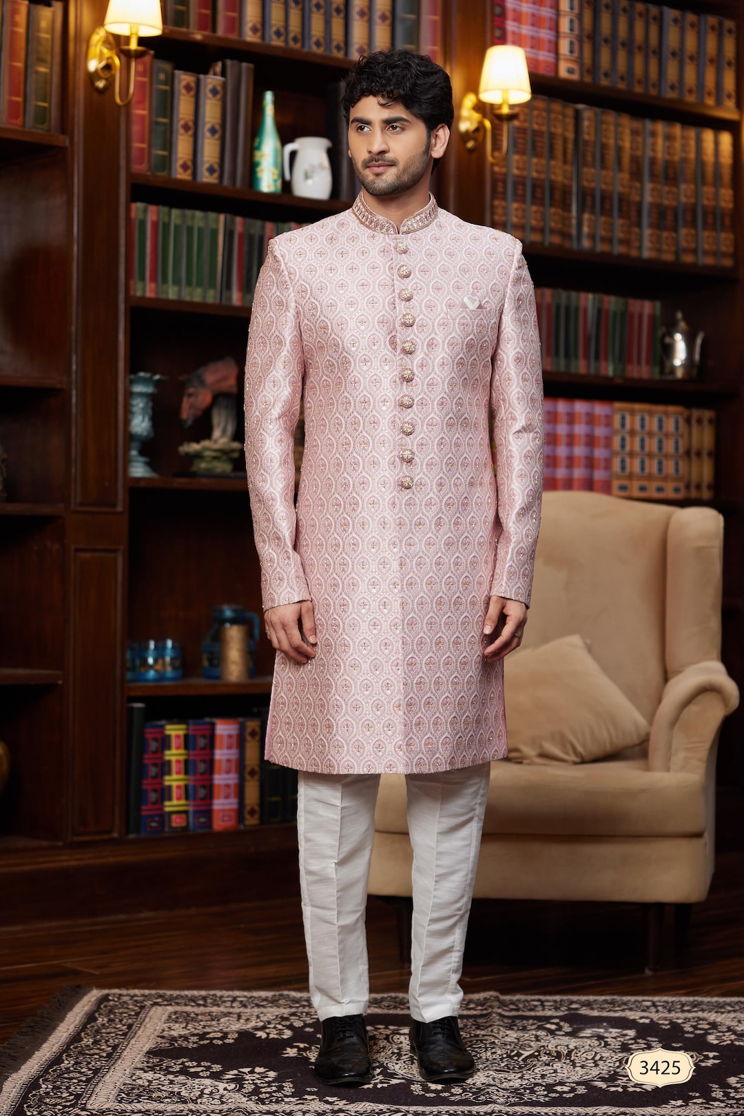 Pinky Grey Classic Groom Sherwani Exclusive Silk Mens Indowestern ...