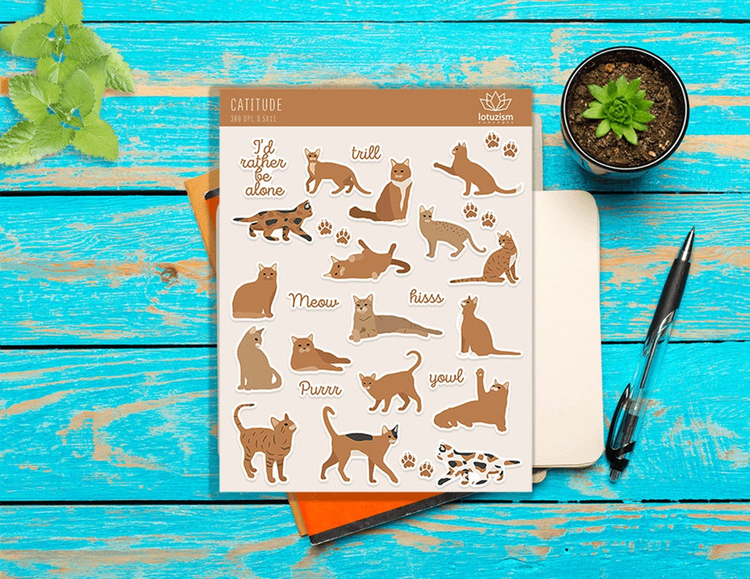 Catitude Feline Collection Printable Sticker Digital Download - Etsy