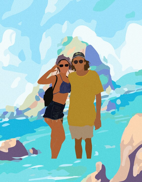 2 Person Illustration With Background | Etsy