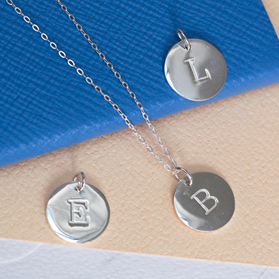 Sterling Silver Engraved Initial Pendant Necklace - Etsy