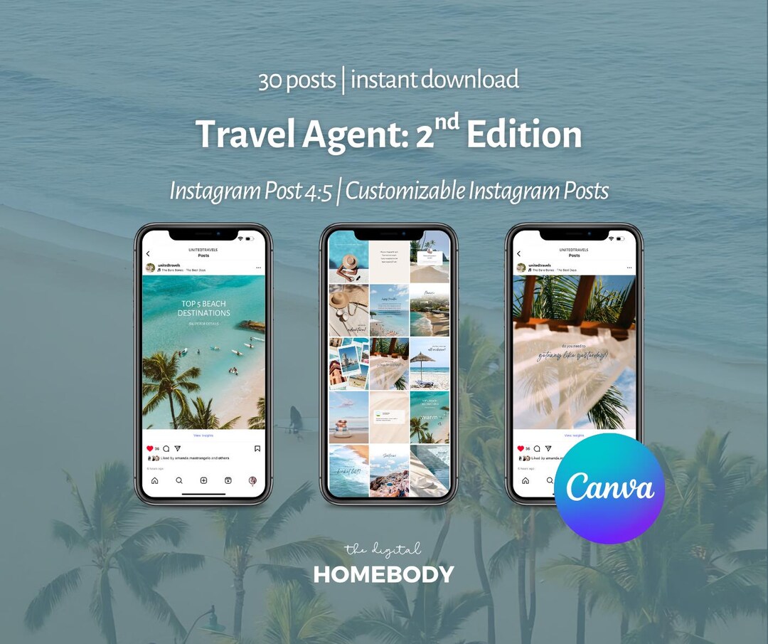 Travel Agent Instagram Post Templates | Canva, 2nd Edition (digital ...
