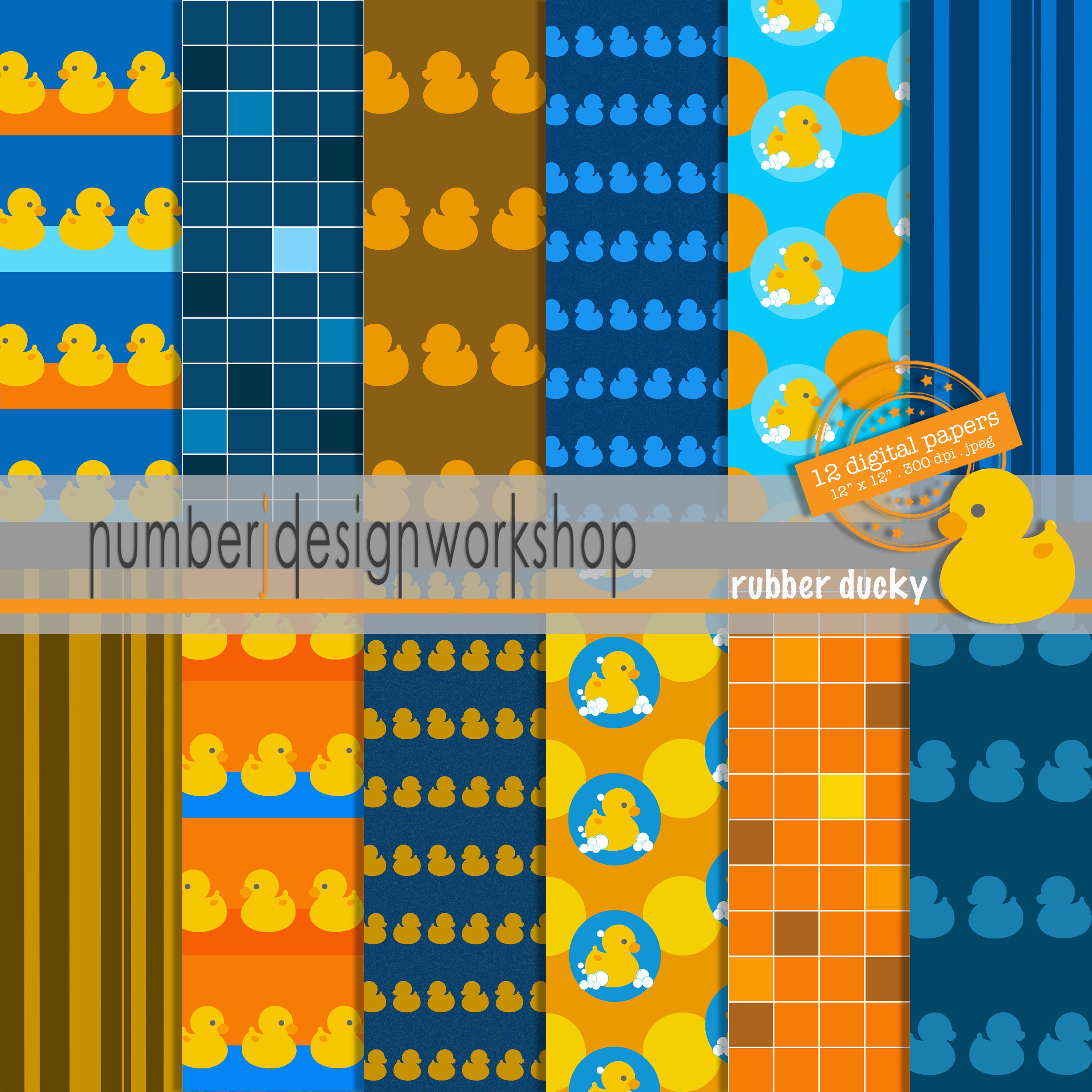 Rubber Ducky Digital Papers Orange / Blue - Etsy
