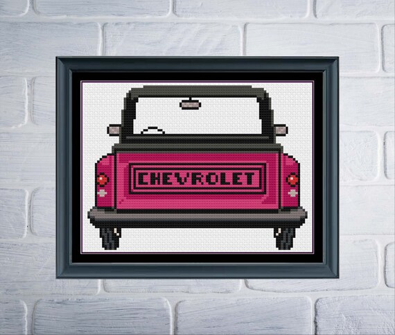 Pink and Black Vintage Chevy Cross Stitch PATTERN ONLY | Etsy
