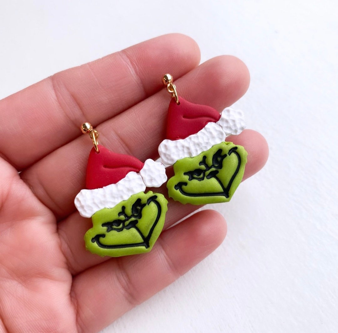 GRINCH Polymer Clay Earring Clay Earrings Grinch Clay Earring Grinch ...