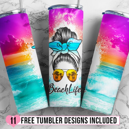 Beach Tumbler Sublimation Design 20 Oz Skinny Tumbler Wrap - Etsy