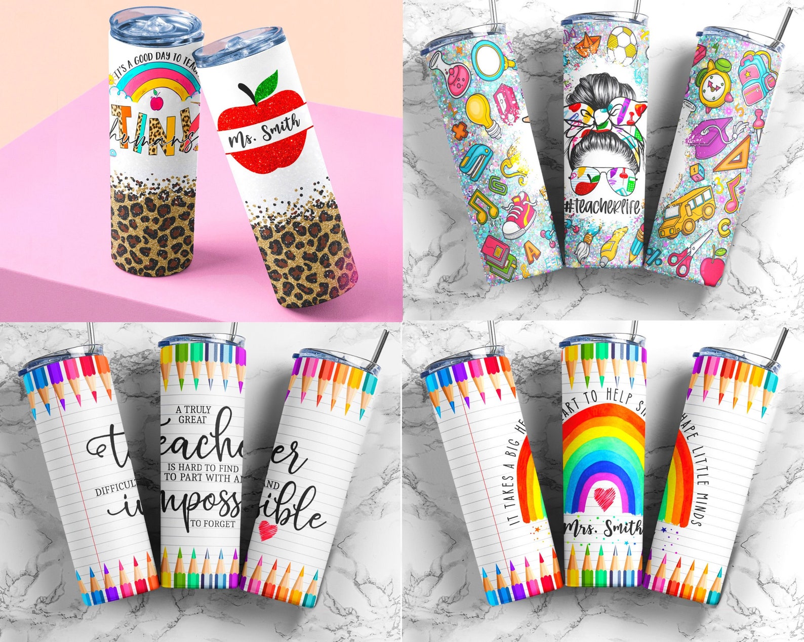 Teacher 20 Oz Skinny Tumbler Bundle, Teacher Life Back to School ...