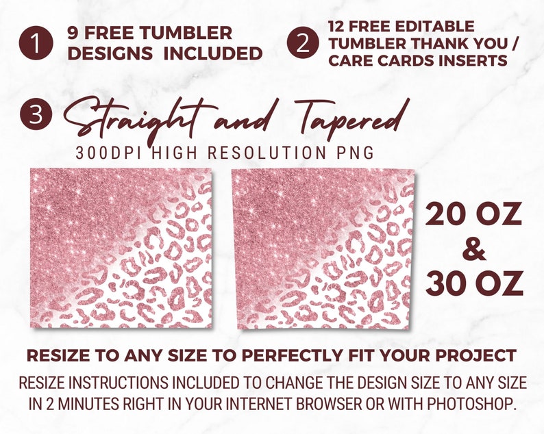 20 Oz Skinny Sublimation Rose Gold Leopard Tumbler Template for ...