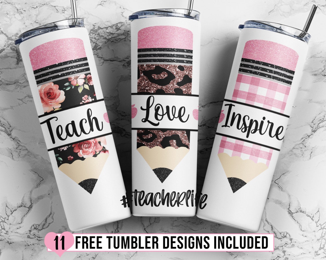 20oz Skinny Tumbler Teach Love Inspire Tumbler Png Teacher - Etsy