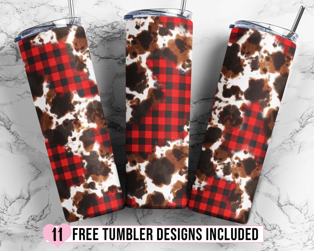 Cow Print Sublimation Tumbler Design, Red Plaid Cow Hide 20oz Skinny ...