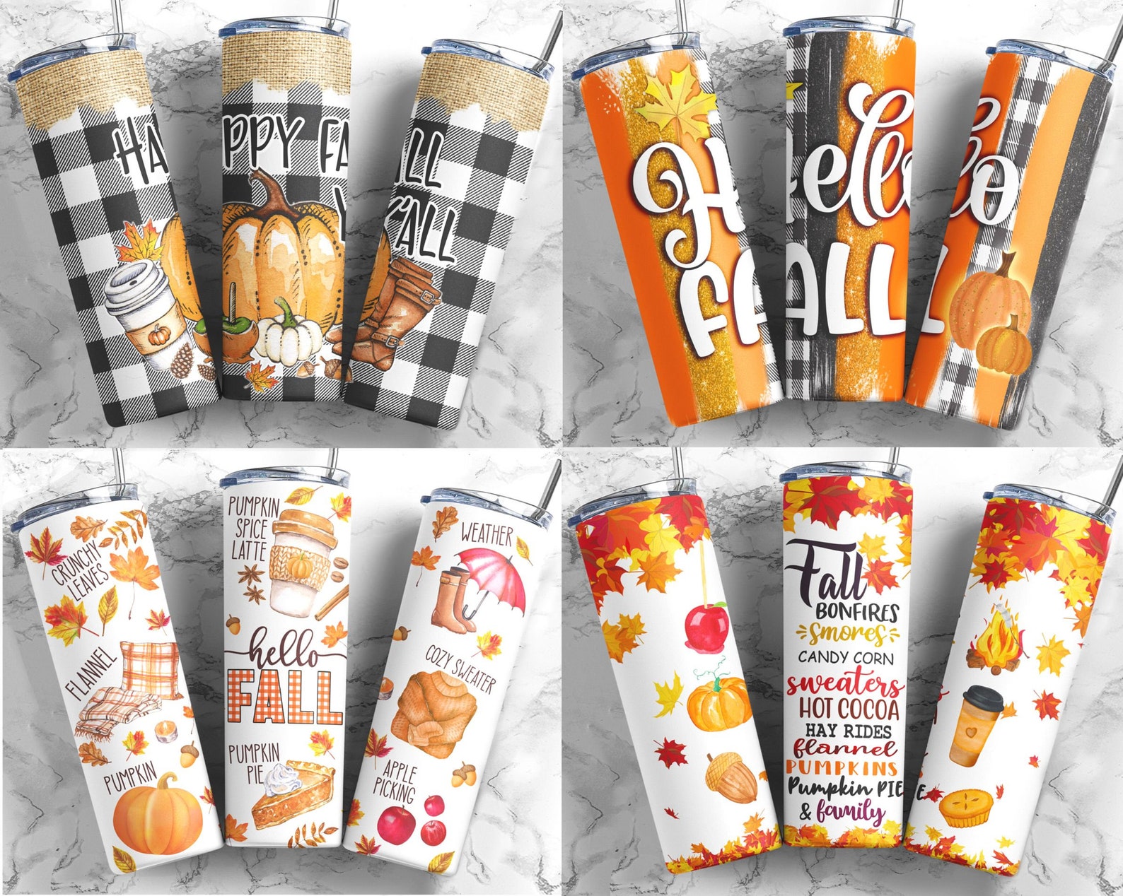 Fall 20 Oz Skinny Tumbler Bundle, Fall Vibes Tumbler Wrap, Autumn ...