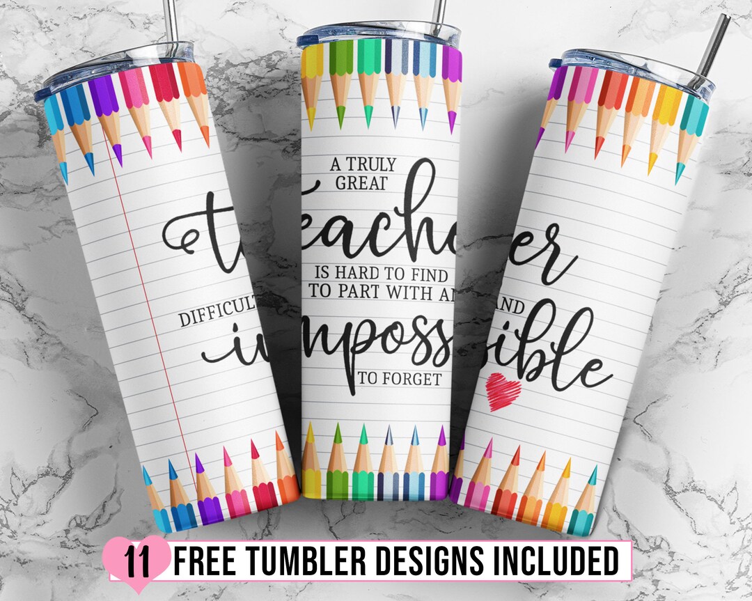 20 Oz Skinny Tumbler Rainbow Pencils Teacher Tumbler Crayons Teacher ...