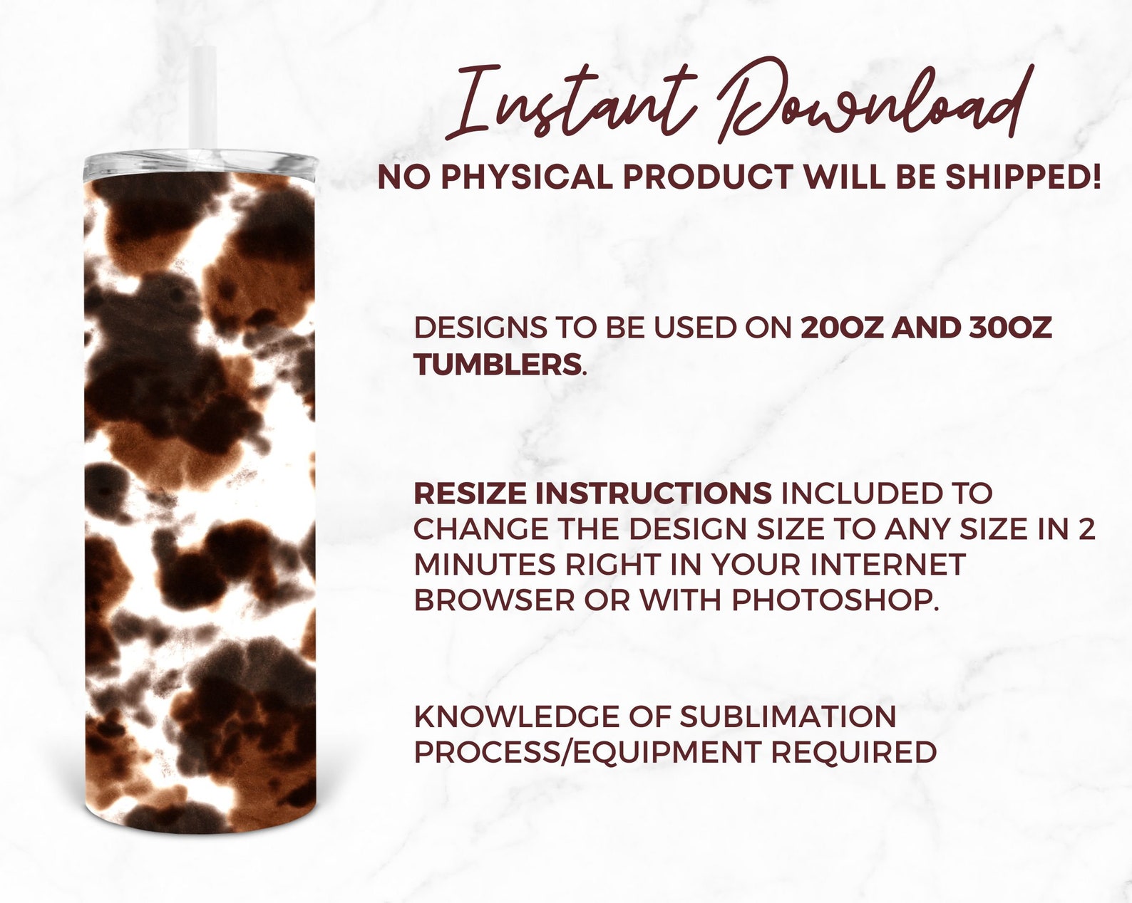 Cow Print Sublimation Tumbler Design, Cow Hide 20oz Skinny Tumbler Wrap ...